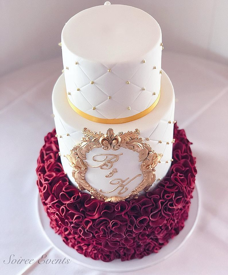 Burgundy Ruffle Quilted Wedding Cake – Soiree