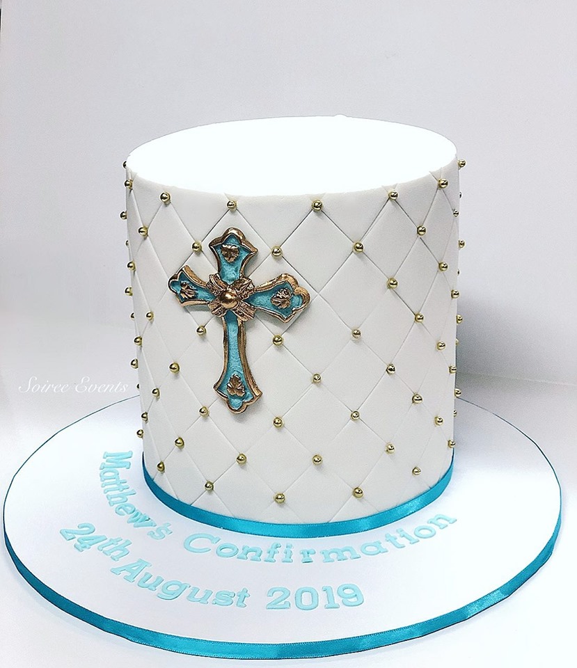 Quilted Christening Cake with Blue Cross – Soiree