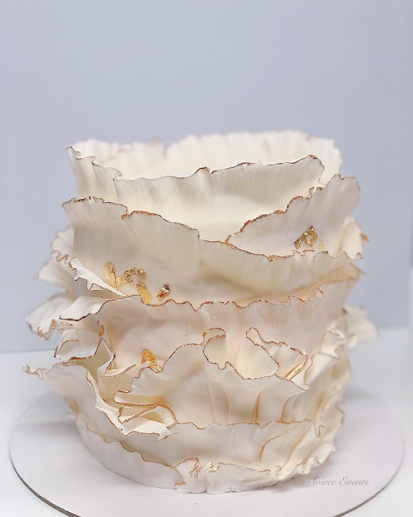 Textured Ruffle Cake with Gold Leaf Detailing – Soiree